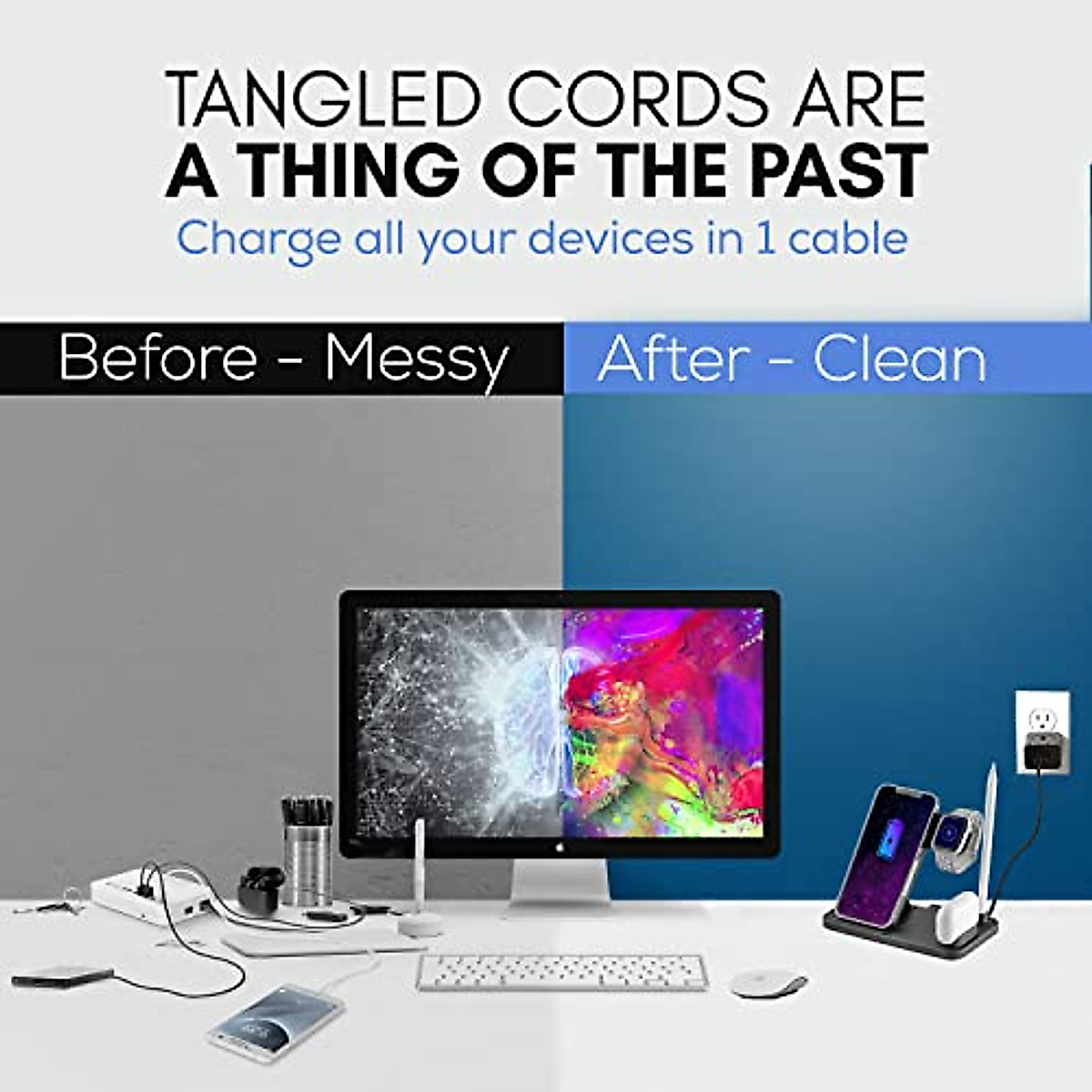 C&Berg 4 in 1 Charging Station Apple, 15W Fast Charger Portable Dock Stand, Compatible w/Qi-Certified Devices, iPhone 13/13 Pro/12/12 Pro/SE/11/X NoteS8/9/10, iWatch, Airpods & Apple Pencil 3 in 1