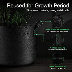 JOHAHTANG 10 Gallon Plant Grow Bags Aeration Fabric Pots with Handles 10 Pack Nonwoven Grow Pots for Garden and Planting, Black
