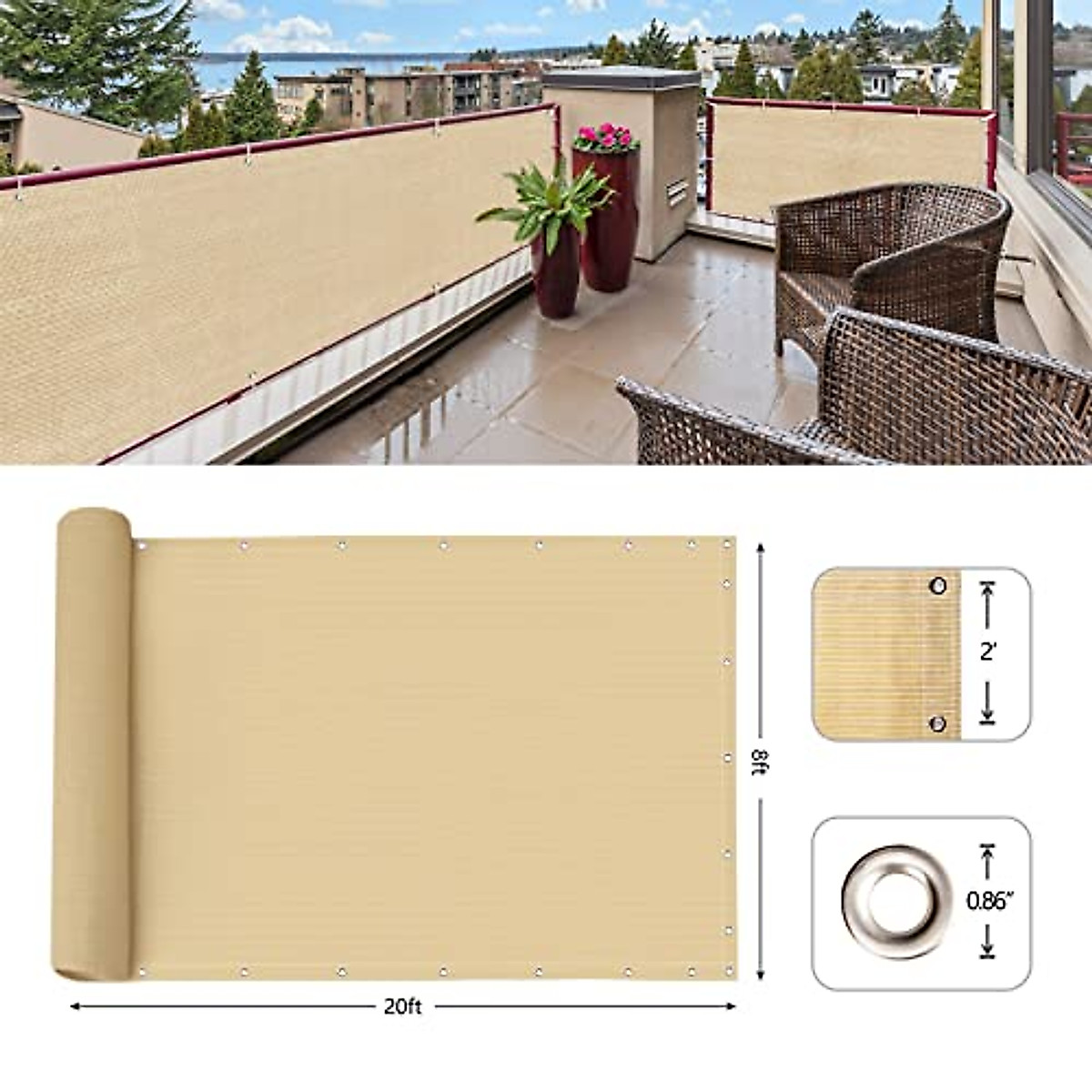 Javneo Sun Shade Cloth with 90% UV Protection for Garden, Patio, Deck, and Pergola, Outdoor Sunblock Shade Cloth with Reinforced Grommets, Wheat 8 * 20