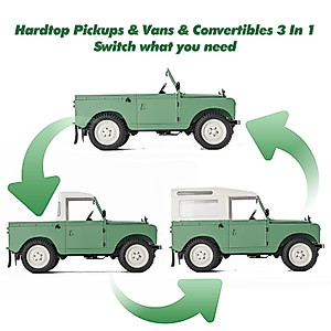 WOWRC FMS 1/12 Land Rover Series II RC Car,RC Crawler Pickups & Vans & Convertibles 3 in 1 with 2 Speed Transmission,4-Wheel Drive,LED Lights,RC Model for Adults,Green