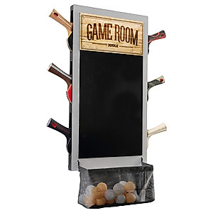 JOOLA Game Room Organizer with Ping Pong Paddle Holder, Table Tennis Ball Basket, Scoreboard, and Chalkboard