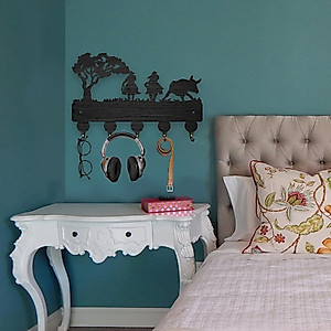 BEUNITONE Cowboy Wooden Key Holder for Wall Cow Coat Hooks Tree Wood Key Rack 11.8x7.9 Towel Display Hanger Wall Mounted with 5 Hooks and Screws for Entryway Front Door Kitchen Hallway Office