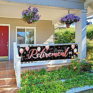 Happy Retirement Party Decoration Banner Rose Gold Retirement Wall Sign Large Fabric Retirement for Man Backdrop Retired Banner Party Booth Hanging Happy Retirement for Woman, 70.9 x 15.8 Inches