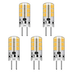 GY6.35 G6.35 Bi-pin Base LED Bulb 4Watt AC DC 12V Silica Gel Crystal Warm White 2700k-3000K Landscape Lighting,JC Type, Equivalent 25W- 30W Q35/CL/T4 Halogen Bulbs (5-Pack)