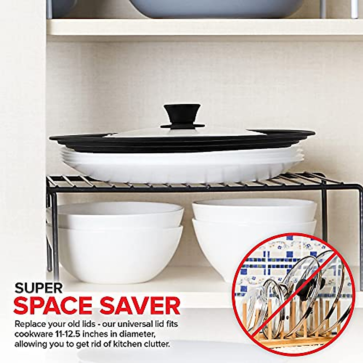 Modern Innovations Silicone & Glass Universal Lid (11 to 12.5 Inches),BPA-Free Silicone Lid with Stay Cool Handle & Tempered Glass Top,Dishwasher Safe,Universal Lid for Pots, Skillets, Cast Iron