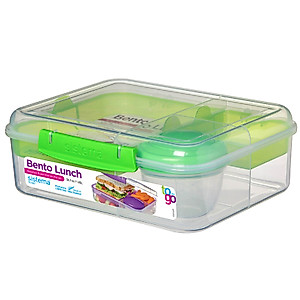 Sistema Bento Box Adult Lunch Box with 2 Compartments, Sandwhich,Salad Dressing Container,Dishwasher Safe,Color May Vary