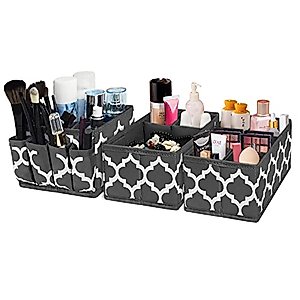 VERONLY Vanity Organizers and Storage Box, Adjustable Multifunction Cosmetic Storage Bin, Fabric Desk Drawer Divider for Makeup Brushes, Bathroom Countertop or Dresser, Set of 3 (Grey)