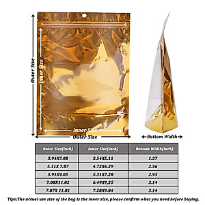 100 Pack Mylar Bags for Food Storage Resealable Aluminum Foil Stand Up Pouch with Window & Hang Hole 3.94×7.08 Inch Reusable Zipper Lock Food Packaging Heat Seal Bags for Small Business & Home - Gold