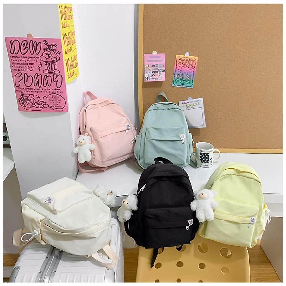 Kawaii Backpack with Cute Accessories Kawaii Aesthetic Backpack with Bag Charm Available in Pastel Colors (Green)