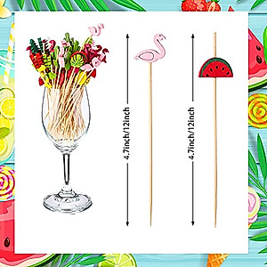 160 Pieces Cocktail Picks 4.7 Inch Fruit Sticks Bamboo Toothpicks Green Tropical Coconut Palm Summer Day Paper Umbrellas and Colorful Drink Umbrellas for Luau Hawaii Beach Party (Mixed Style)