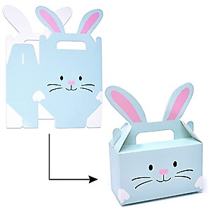 24 Pack Easter Treat Boxes Bunny Cardboard Favor Boxes with Handle Bunnies Rabbit Ears Basket Containers Candy Cookie Goody Gift Box Holder for Spring Kids School Classroom Party Supplies Decorations