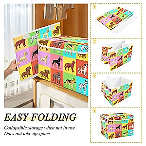 innewgogo Different Dogs Storage Bins with Lids for Organizing Closet Organizers with Handles Oxford Cloth Storage Cube Box for Clothes