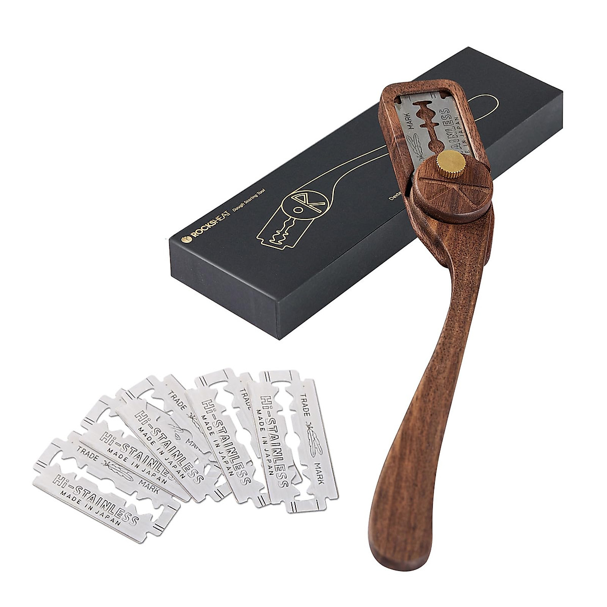 ROCKSHEAT Bread Lame Dough Scoring Tool with Blade Cover, Sourdough Scoring Tool with 5 Feather Blades, Scoring Knife for Bread Baking, Dexterous-Cut Series Lame Bread Tool (ELEGANT)