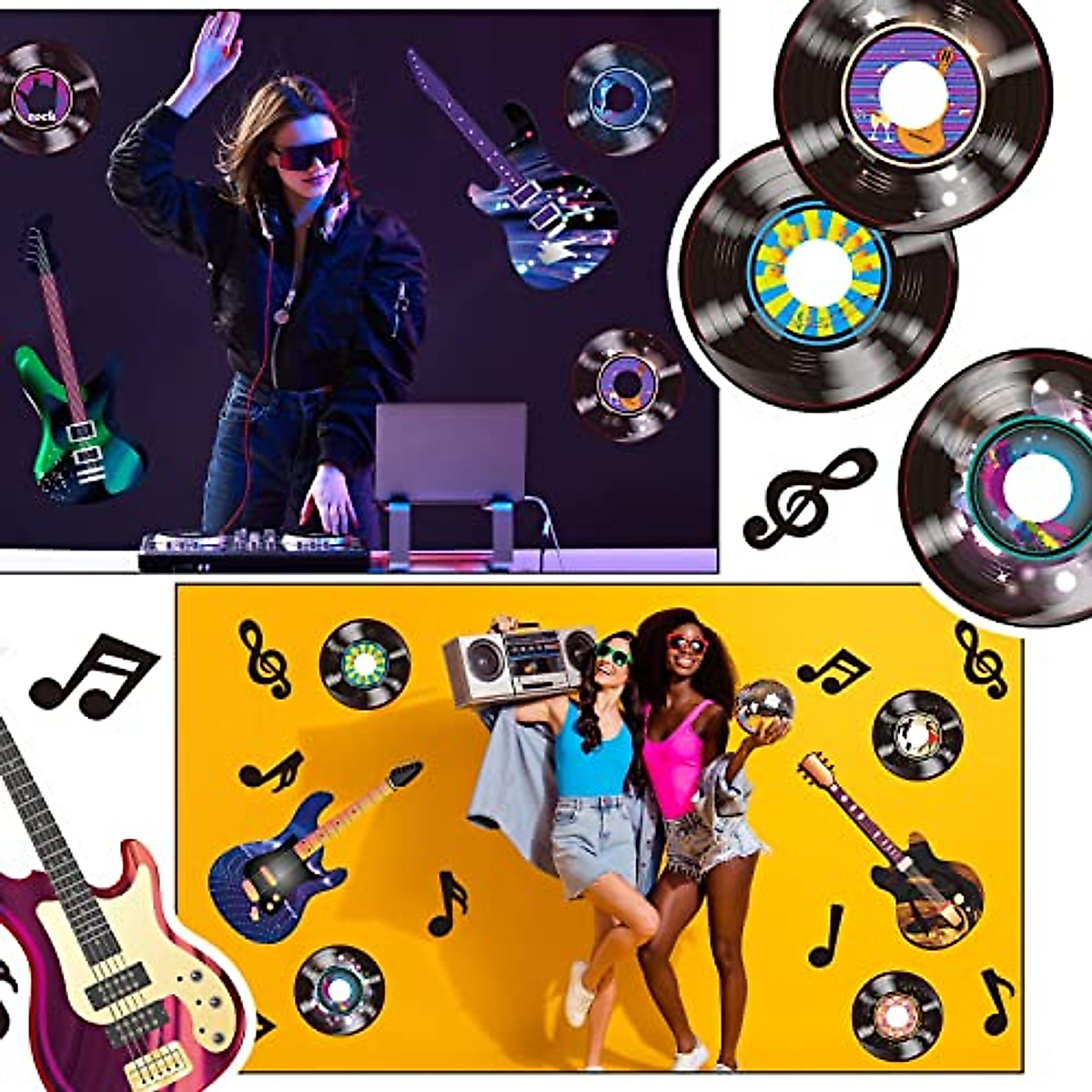 40 Pcs Music Party Decorations Musical Notes Rock and Roll Record Cutouts Silhouettes Record Cutouts Guitar Party Favor Cutouts 50s 80s Theme Party Baby Shower School Bulletin Board Craft Decoration