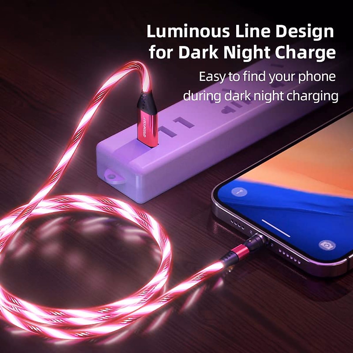 Light Up Phone Charger with Changeable Rotating Magnetic Tips (6.6 Feet / 2 Meters, Blue)