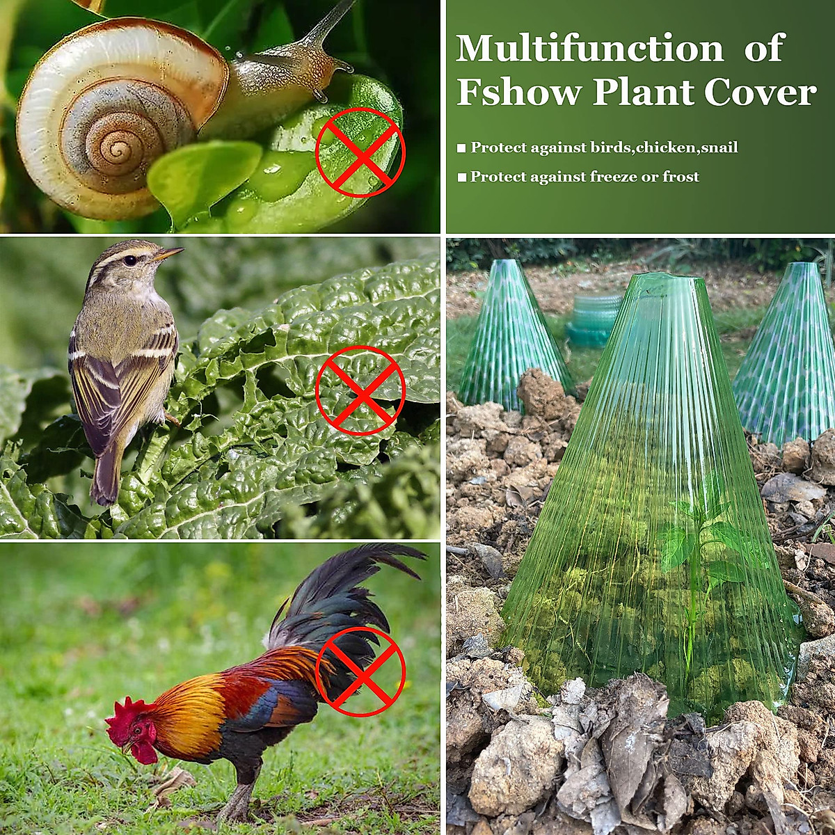 Fshow Garden Cloches,20 Pack Reusable Plant Bell Cover,Bell Jar Cloches for Protection Against Sun, Frost, Snails Etc. (Dark Green)