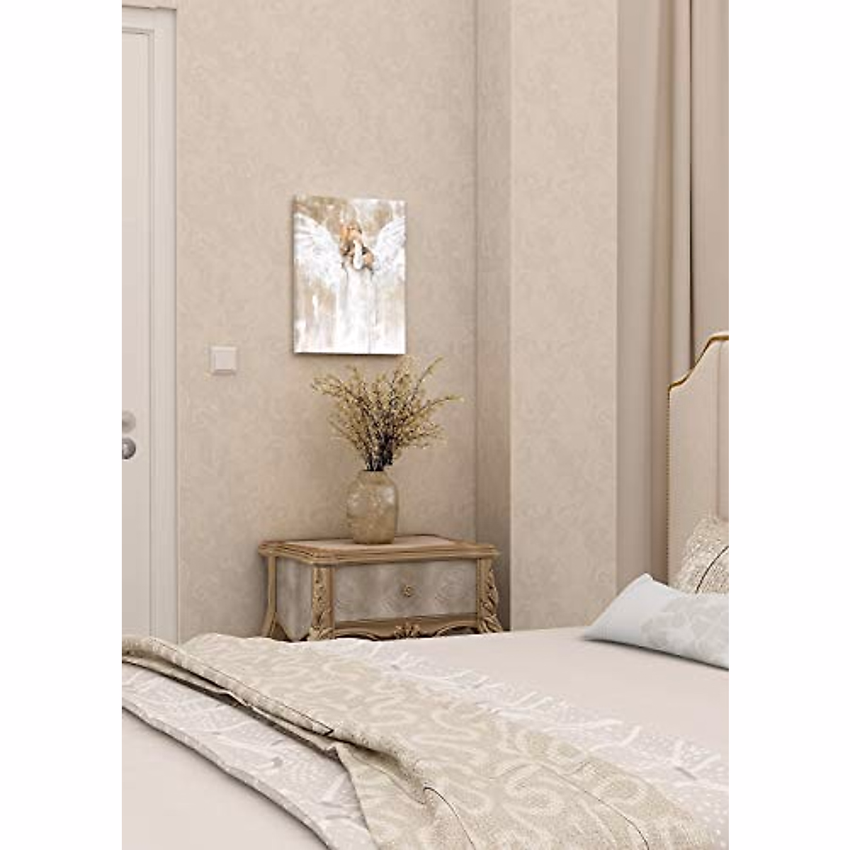 SUMGAR Dog with Angel Canvas Wall Art Abstract White Prints Animal Artwork Golden Retriever Lover for Bedroom Living Room Bathroom, 12 x 16 in