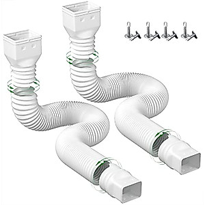 YOTODY 2 Pack Rain Gutter Downspout Extensions Flexible,Drain Downspout Extender Connector 21"-60",Screws for Included,White