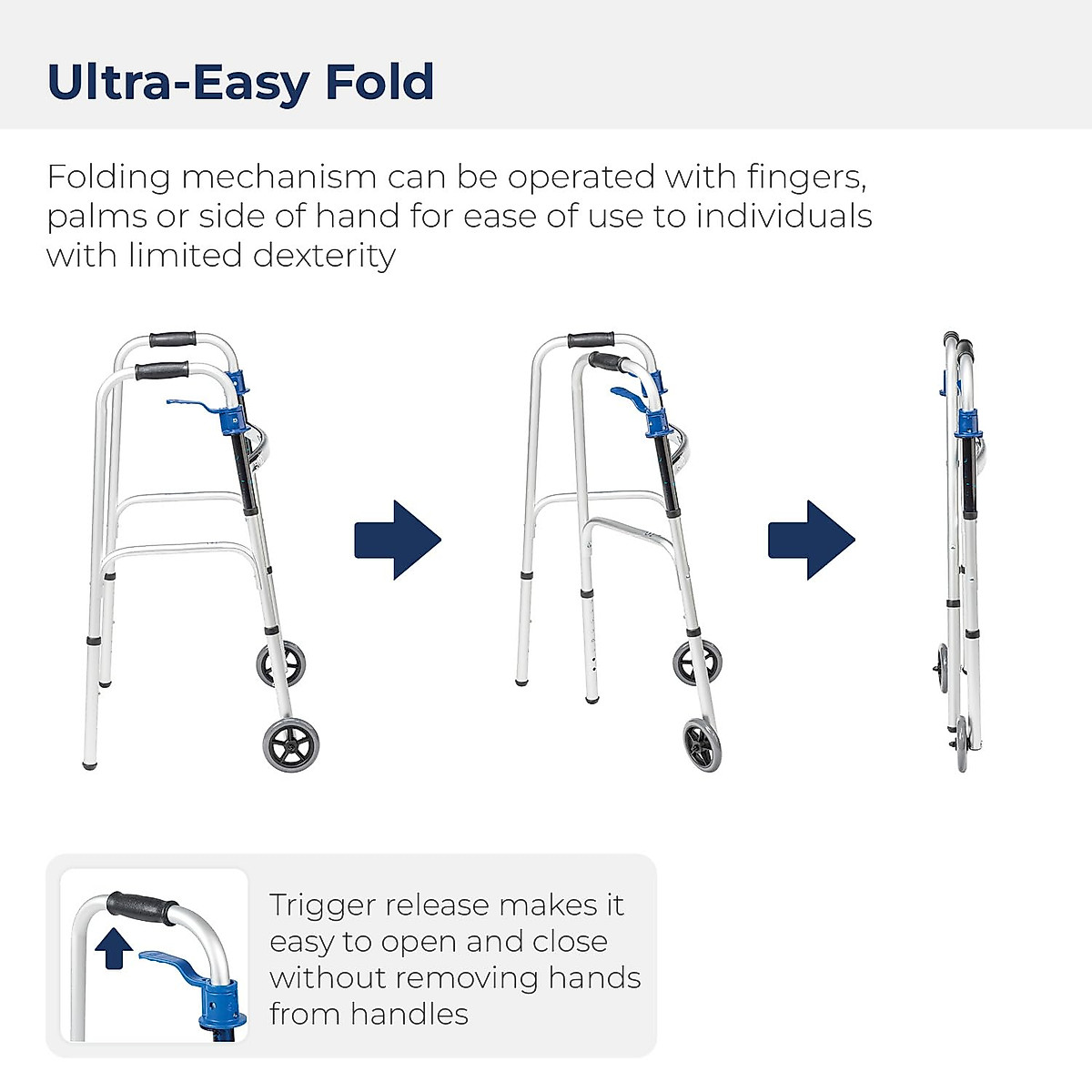 Drive Medical 10226-1 Trigger Release Folding Walker, Brushed Steel