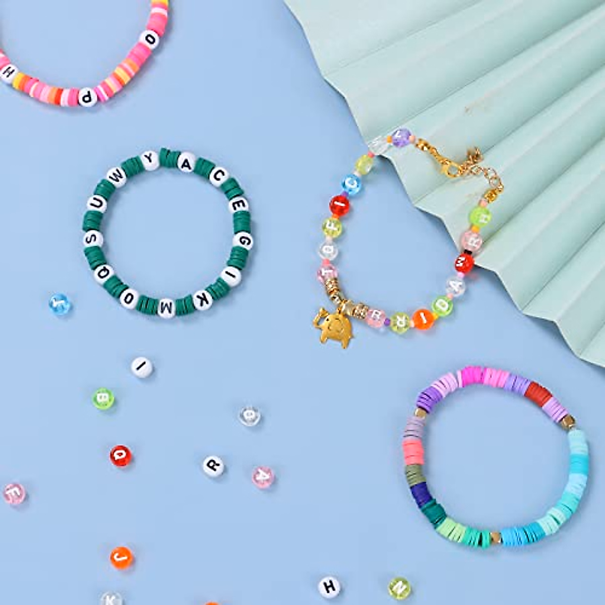 SJZWSD 14400pcs Clay Beads Bracelet Making Kit，56 Colors Flat Round Polymer Clay Beads Heishi Beads ，300pcs Letters Beads for DIY Jewelry Bracelets Necklace Making