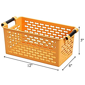 Yesland 8 Pack Plastic Storage Basket for Shelves, 12 x 6 x 5 Inches Basket Organizer Bin with Handles Sturdy Closet Baskets for Home Office Closet - Yellow, Orange, Blue, Green