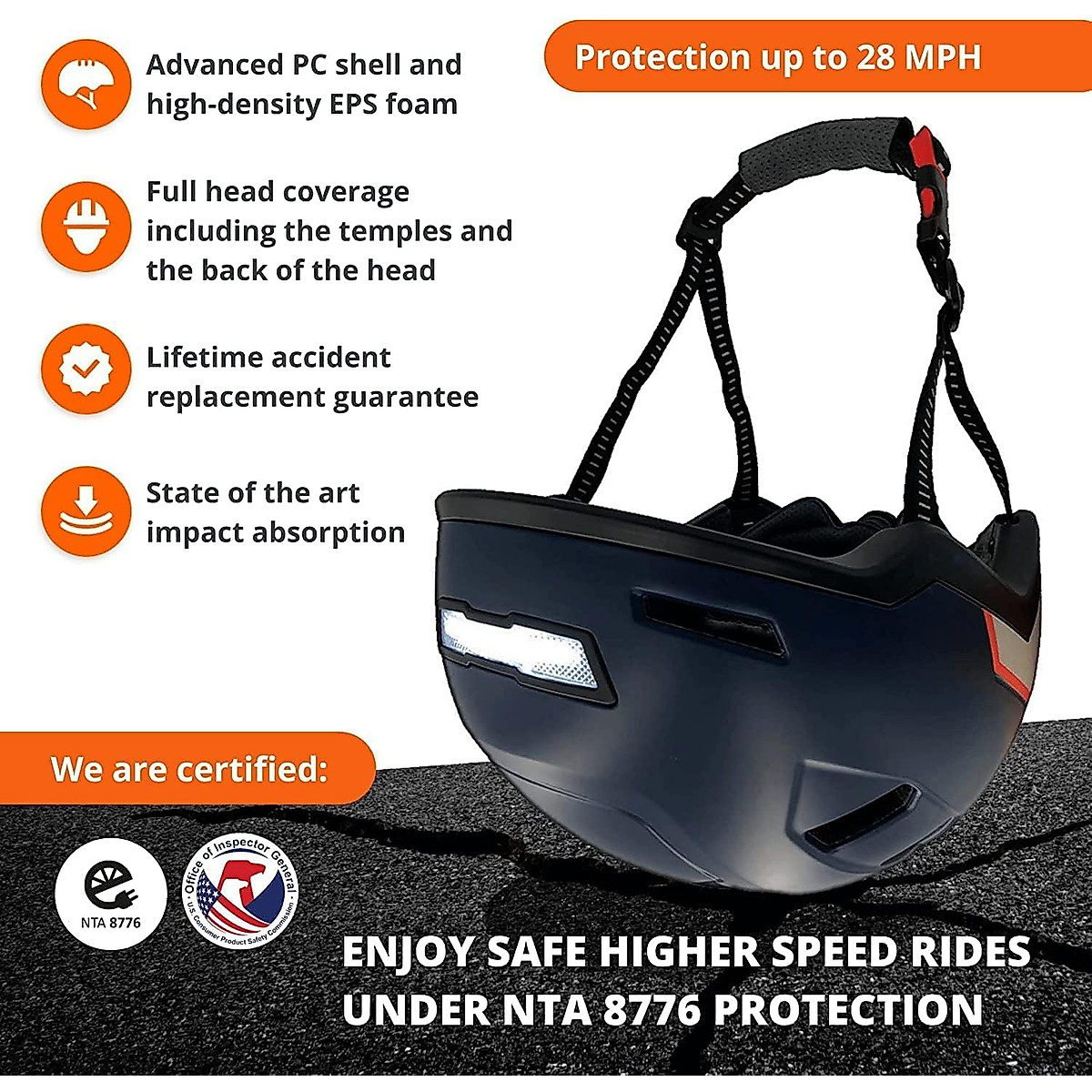 XNITO Bike Helmet with LED Lights - Urban Bicycle Helmet for Adults, Men & Women - CPSC & NTA-8776 Dual Certified - Class 3 E-Bikes, Scooters, Onewheel, Commuter, Mountain