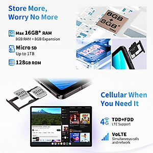 TECLAST Tablet 10.4 inch Android 13 Tablets, 16GB+128GB 1TB Expand Android Tablet, 8 core Processor, 1920 * 1200 2K IPS, 2.4G/5G WiFi Support 4G LTE, 8MP+13MP Dual Camera, 7200mAh, BT 5.0, GPS