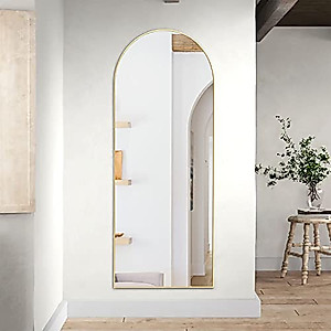 PexFix Arched Full Length Mirror Arched Floor Mirror with Stand, Wall Mirror Standing, Leaning Hanging for Home and Office, 65"x22", Wood