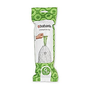 Brabantia PerfectFit Trash Bags (Size G/6-8 Gal) Thick Plastic Trash Can Liners with Drawstring Handles (120 Bags)