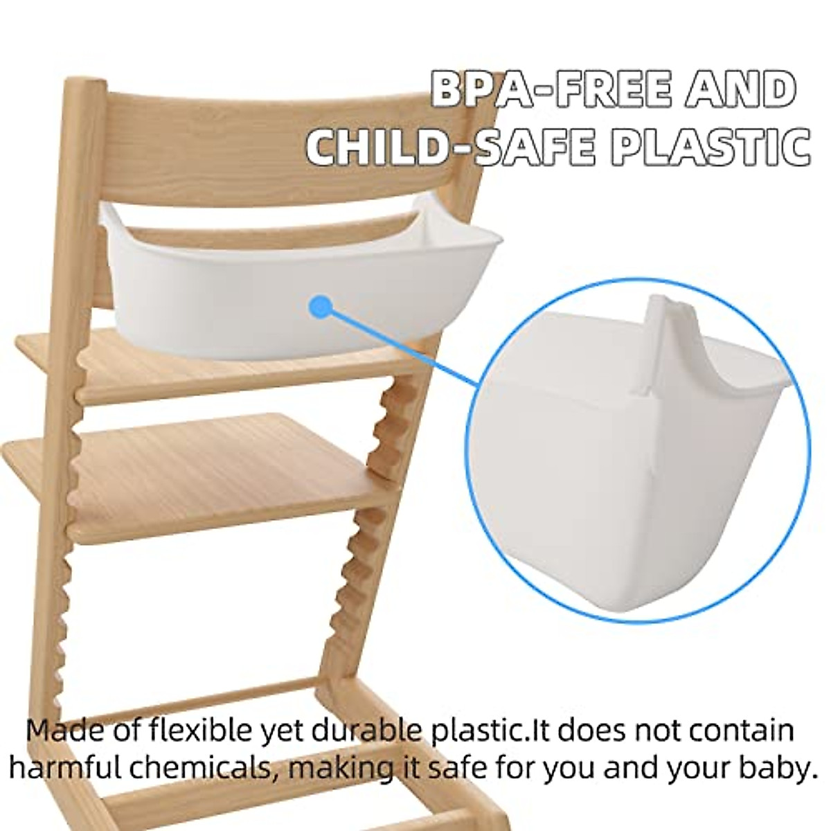High Chair Catchy Compatible with Tripp Trapp Highchair Storage Tray | Multipurpose Highchair Storage Tray Accessory for Storage Bibs, Baby Wipes, Snacks, Toys | Dishwasher-Safe & BPA-Free - White
