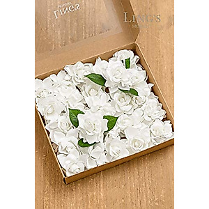Ling's Moment Artificial Flowers White Gardenia Fake Flowers 2.7" 25 pcs w/Stem for DIY Wedding Bouquets Boutonnieres