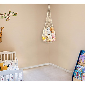 Mkono Stuffed Animal Net or Hammock One-Hook Hanging Toy Organizer Macrame Plush Net Wall and Ceiling Hanging Stuffed Animals Storage Display for Nursery Kid Room Playroom