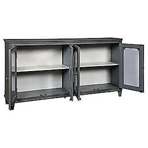 Signature Design by Ashley Mirimyn Vintage 68" 4-Door Accent Cabinet with Mirrored Glass and 2 Adjustable Shelves, Gray