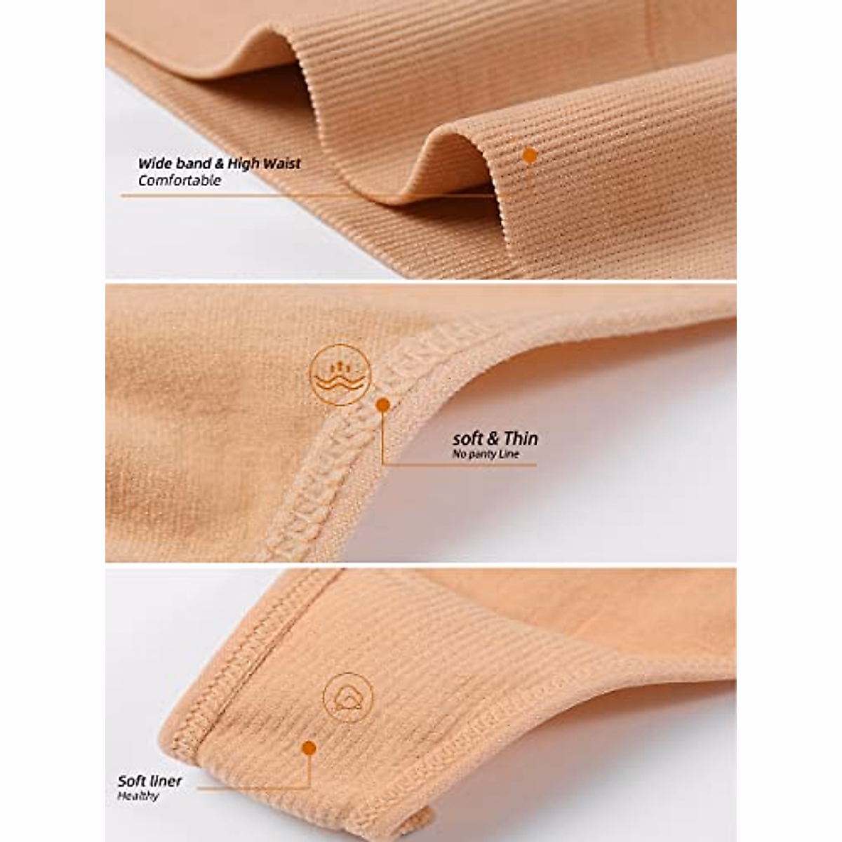 FINETOO 6 Pack High Waisted Thongs for Women, Nylon Spandex Panties Breathable Soft Stretchy Underwear High Rise S-XL (L)