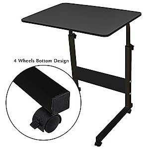 Outvita Mobile Computer Desk 23.62 Inches Height Adjustable Rolling Side Table, Home & Office Gaming Laptop Workstation Standing Sofa Corner End Cart with Wheels - Black
