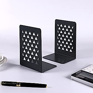 Yilicher 4 Piece Bookshelf, Metal Bookends, Heavy Duty Metal Bookshelf, Tall Bookshelf, for Office, Home, School, Gift Giving, Desk, Library Shelf Stand, (2 Pairs/4 Pieces) (Black)