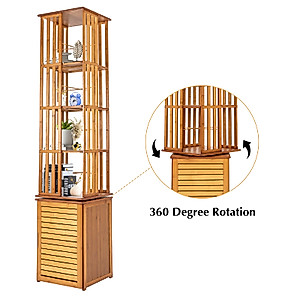 Rotating Bookshelf Bookcase, 6-Tier Corner Bamboo Book Shelf, 360° Display Rotating Storage Rack, Freestanding Bookcases with Open Design Shelving for Living Room Study Room Office (Dark Wood Color)