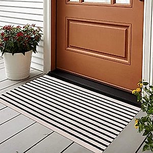 LEEVAN Black and White Striped Rug Doormat 24"x35" Washable Front Porch Rug Farmhouse Layered Door Mats Outdoor Cotton Hand Woven Throw Carpet for Entryway/Front Steps/Bathroom/Home Entrance