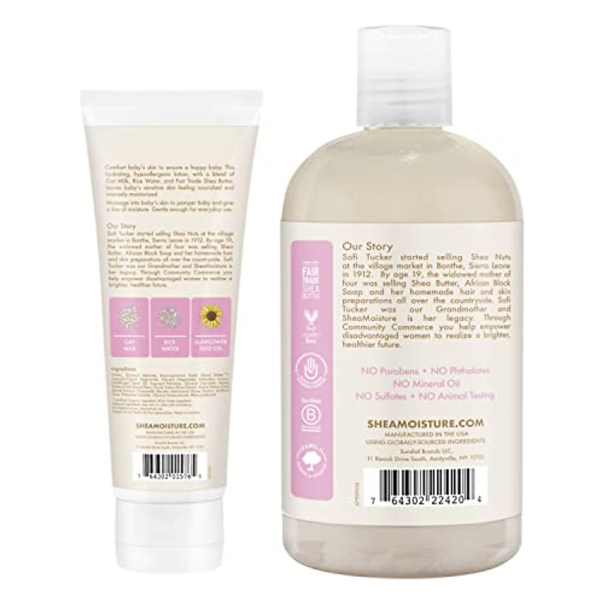 SheaMoisture Baby Wash and Shampoo, and Baby Lotion For Dry Skin and Sensitive Skin Oat Milk and Rice Water Baby Care With Shea Butter 21 oz 2 Count