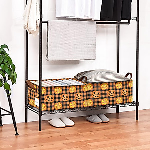 CaTaKu Halloween Plaid Pumpkin Storage Bins Storage Baskets for Shelves,Collapsible Fabric Baskets for Organizing Clothes Decorative Closet Bins with Labels,1Pack