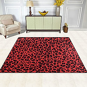 ALAZA Red Leopard Print Cheetah Area Rug Rugs, Floor Mat for Living Room Bedroom, Soft Carpet for Dorm Nursery Girls Boys Room 7'X5'