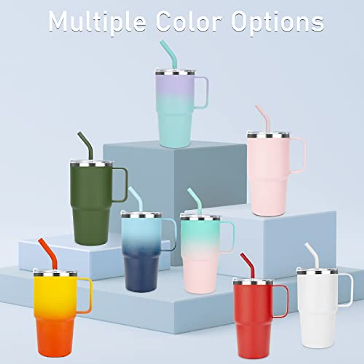 Sursip 24 oz Insulated Cup with Handle, Double Wall Vacuum Stainless Steel Tumbler with Straw and 2 Lids, For Cold/Hot Drinks, Coffee Travel Mug for Car/Home/Office/Party/Camping (Pink-1 Pack)