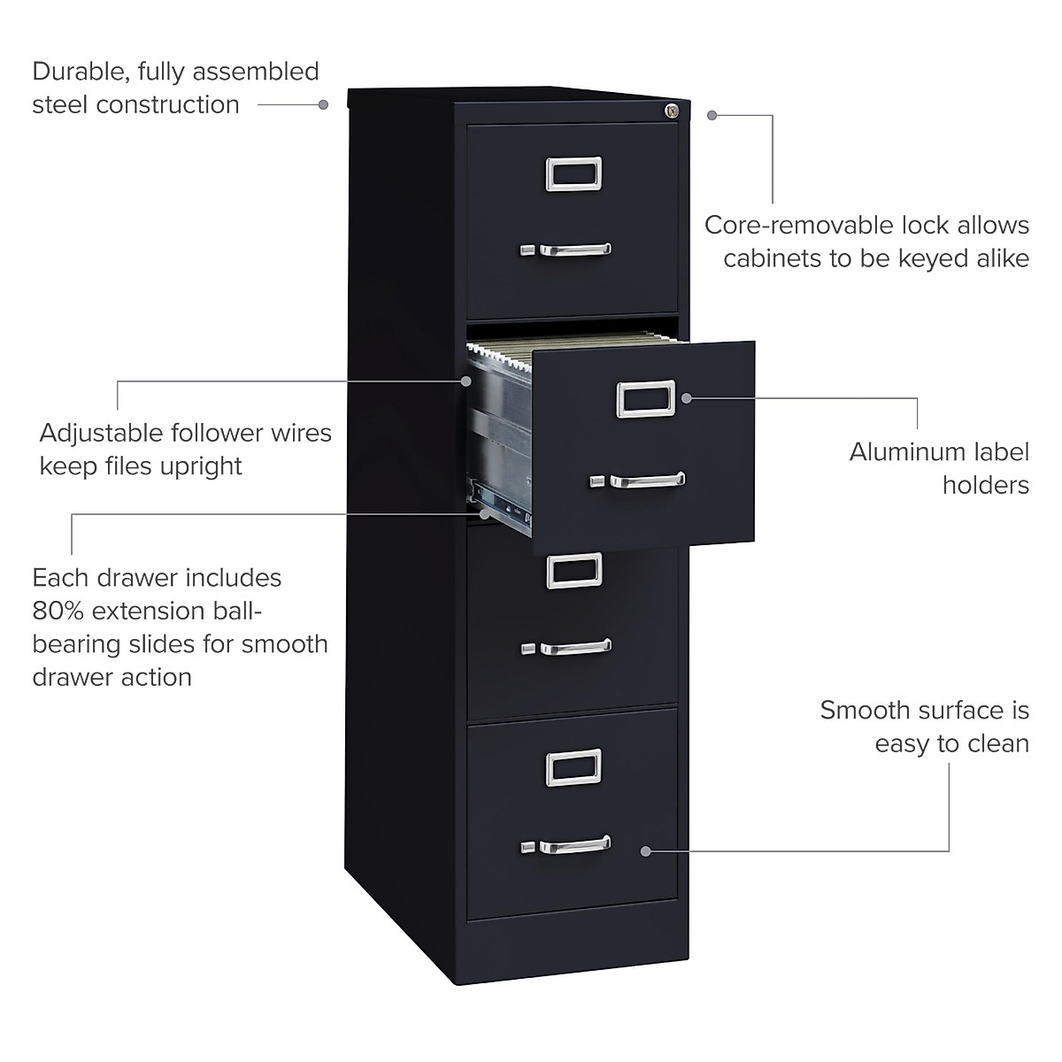 25" Deep Commercial 4 Drawer Letter Size High Side Vertical File Cabinet Color: Black