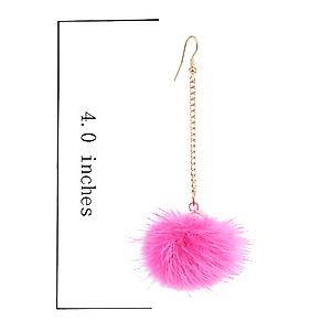 Boderier Rabbit Fur Pompom Drop Earring Gold Chain Shoulder Duster Earring Ear Drop for Women Rose Red
