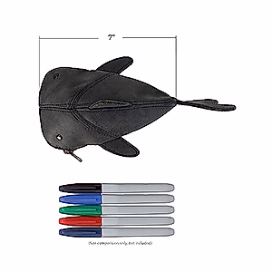 Hide & Drink, Zippered Coin Pouch, Shark Shaped Case, Stuffed Animal, Bank, Change Bag, Pencil Purse, Shark Shaped Cable Holder, Full Grain Leather, Handmade Wallet, Charcoal Black