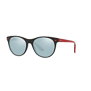Ray-Ban RB2202M Scuderia Ferrari Collection Round Sunglasses, Black/Light Green Mirrored Silver, 55 mm