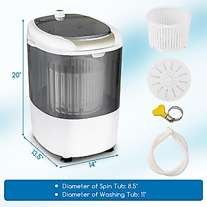 CLEEMAN Mini Portable Washing Machine, 5.5 LBS Capacity Washer Machine and Spinner Combo with Spin Tub & Drain Hose, Small Semi-automatic Portable Washer for Apartment Dorm RV (Grey)