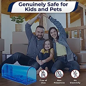Humane Mouse Traps Indoor for Home/Outdoor, Live Catch and Release Mice Traps, No Kill Mouse Catcher, Easy to Set and Reusable Humane Trap, Safe for Families and Pets 4 Pack Blue