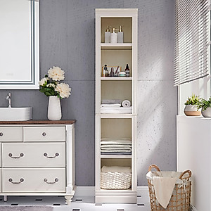 JAHRSTIM 5-Shelf Narrow Bookcase, 72 in Tall Skinny Bookshelf, Small Bookshelf Floor Standing Display Storage Shelves Home Decor Furniture for Home Office, Living Room, Bed Room, Cream