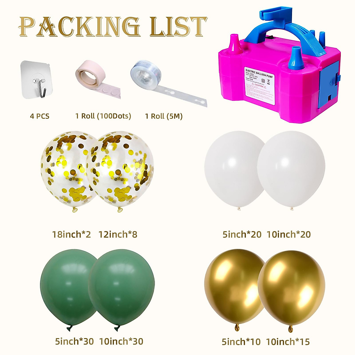 141Pcs Sage Green Balloon Arch Garland Kit & Electric Balloon Pump, Green - White - Confetti Clear - Gold - Balloons For Oh Baby Shower Bridal Shower Wedding Birthday Housewarming Party Decorations